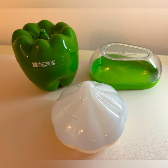Kitchen | Set Of 3 Plastic Food Storage Containers Avocado Garlic ...